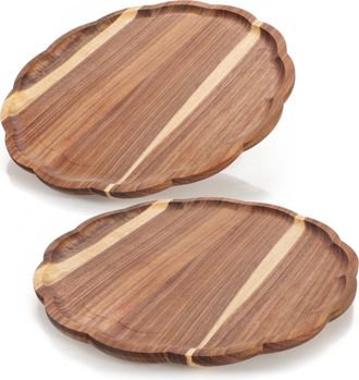 Com-Four 2X Tablett-Set aus Akazienholz - Deko-Bretter im Blumen Design - Serviertabletts f&uuml;r Tischdekoration - dekorative Holzablagen - Servierplatten f&uuml;r Sna