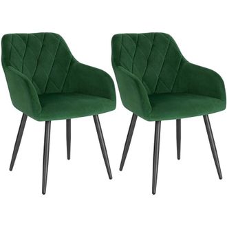 Woltu Lot de 2 Chaise Salle &agrave; Manger Woltu Chaise de Cuisine en Velours, Assis Rembourr&eacute; et Pieds en M&eacute;tal, Vert Fonc&eacute;