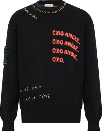 Roberto Collina Homme, Pulls, Noir, Taille: L Pull en coton brod&eacute;