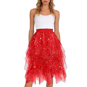 Generic Jupe en tulle longue pour femme - Jupe tutu irr&eacute;guli&egrave;re - Taille &eacute;lastique - Jupe tutu des ann&eacute;es 80 - Tenue de f&ecirc;te &agrave; paillettes - Costume de rave - 