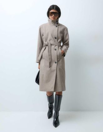 Only Mantel mit hohem Kragen und G&uuml;rtel in Beige-Neutral