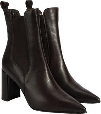 Desa Bottines en Cuir pour Femme - Talon Bloc, Bout Pointu, Semelle r&eacute;sistante &agrave; labrasion, Respirantes | Brun - 38