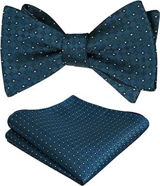 Alizeal Ensemble noeud papillon et carré de poche à pois pour homme, bleu sarcelle foncé, taille unique