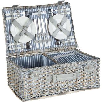 Beliani Panier de Pique-Nique en Osier pour 4 Personnes avec Sac Isotherme Verres &agrave; Vin Gris Figue