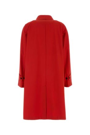 Prada Womens Red Gabardine Overcoat Recycled Polyester Cotton