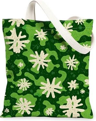 Generic Sacs fourre-tout en toile verte, motif plante artistique, sacs d&eacute;picerie r&eacute;utilisables, vintage l&eacute;gers et lavables avec bandouli&egrave;re Ca, vert, 13x15 In