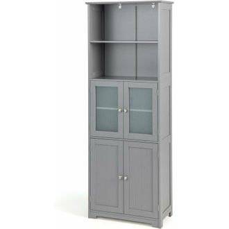 Costway Costway - Meuble de Salle de Bain &agrave; 4 Portes 2 Compartiments Ouverts, Colonne Salle de Bain Armoire Haute avec &Eacute;tag&egrave;res R&eacute;glables pour Salon