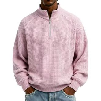 Generic Pull &agrave; manches longues pour homme - &Eacute;l&eacute;gant - Oversize - Col montant - Hiver - Quarter - Fermeture &eacute;clair - V&ecirc;tement de sport - Sans capuche, Rose, XX