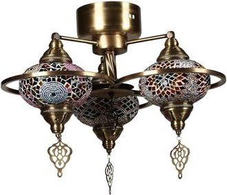 Opviq Elegant Oriental Chandelier, Metal Body with Glass Cap, 44 cm Length, 25/50 cm Diameter, E27 Socket Max 40W | Perfect for Traditional & Southwestern D