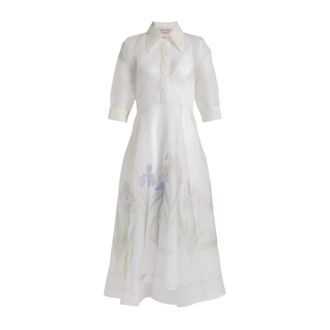 Alberta Ferretti Femme, Robes, Blanc, Taille: 38 FR Printed Organdis Silk Dress