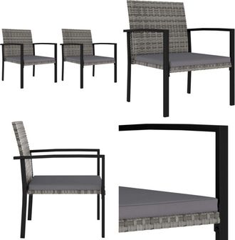 vidaXL Garten-Essstühle 2 Stk. Poly Rattan Grau - Gartensessel - Gartenmöbel - Outdoor Möbel - Rattangestell - Balkonmöbeln - Home & Living