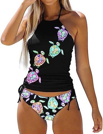 Generic Tankini pour femme avec short, contr&ocirc;le du ventre, maillot de bain 2 pi&egrave;ces modeste push-up 2 pi&egrave;ces piscine maillot de bain femme vintage soutien-gor