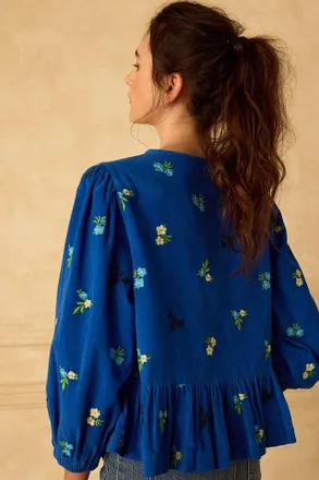 Next Langarmbluse Bestickte, lang&auml;rmelige Cord-Bluse mit Sch&ouml;&szlig;chen (1-tlg)
