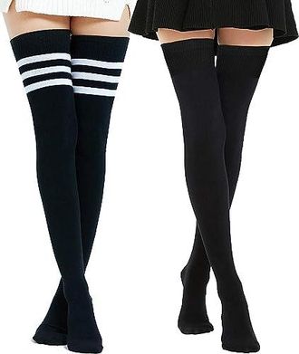 Dreshow 2 Paires Femme Coton Extra Longues Chaussettes Hautes de Cuisse Montantes Chaussettes de Genoux para Sport Cosplay