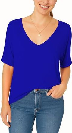 Re Tech UK T-Shirt Oversize - pour Femme - col en V/Manches retrouss&eacute;es/Coupe Chauve-Souris - Style Casual - Tailles EU 36-54 - Bleu Roi - XXL EU 48-50