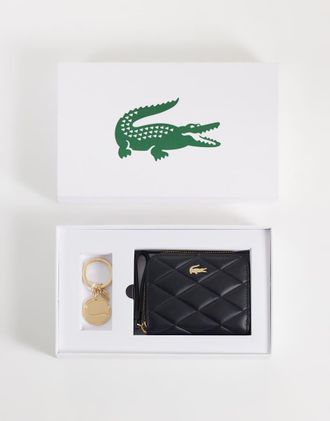 Lacoste coffret cadeau porte-monnaie et porte-cl&eacute;s tennis dor&eacute; noir