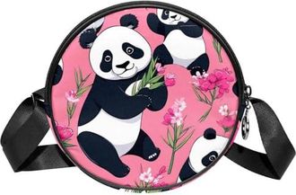 Generic Sac &agrave; bandouli&egrave;re rond pour femme, petit panda mignon, sac &agrave; bandouli&egrave;re avec fermeture &eacute;clair, bretelles r&eacute;glables, sac &agrave; main rond d&eacute;contract&eacute; pour 