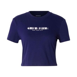 Calvin Klein Jeans Femme, Tops, Bleu, Taille: 42 FR T-shirt Imprim&eacute; &agrave; Manches Courtes et Col Rond en Coton