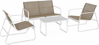 Sweeek Salon de jardin en métal et textilène pour 4 personnes. design Blanc / Naturel