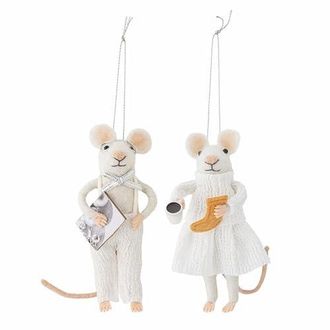Bloomingville PEO Ornament, Wolle, White, L9xH13xW5 cm, Set of 2