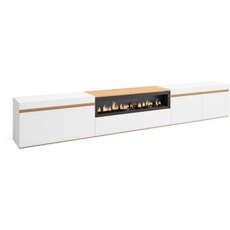 Skraut Home Skraut Home - TV-Schrank, Lowboard, f&uuml;r Wohnzimmer und Esszimmer, 288x35x45 cm, F&uuml;r gro&szlig;formatiges TV, Elektrokamin., Moderner Stil, Wei&szlig; und Eiche