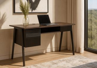 Mendler Schreibtisch HWC-O40, Bürotisch Computertisch, MDF Metall Melamin 78x120x60cm - Walnuss-Optik