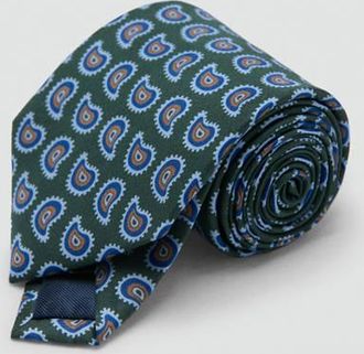 Mango Cravate soie imprim&eacute;e vert - Homme - Taille unique - MANGO MAN