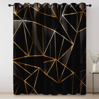 Generic Verdunklungsvorh&auml;nge H240&times;B132 cm, Gold Schwarz Vorhang Blickdicht 2er Set, Geometrisch Modern Dreiecke Linien Bedruckte Design Gardinen mit &ouml;sen, Hit
