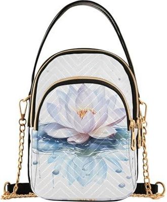 Mnsruu Sac à bandoulière pour femme - Motif fleur de lotus blanche - Petit sac à bandoulière avec sangle réglable