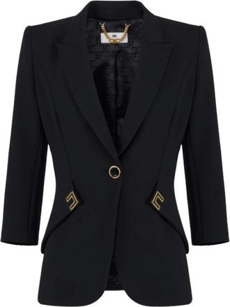 Elisabetta Franchi Femme, Vestes, Noir, Taille: 42 FR Double Layer Stretch Cr&ecirc;pe Blazer