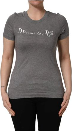 Dolce & Gabbana Femme, Tops, Gris, Taille: 34 FR T-shirt &agrave; Manches Courtes et Col Rond