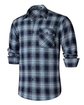 Hisdern Chemise Flanelle Carreaux Manches Longues boutonnée en Coton Marine Taille 3XL