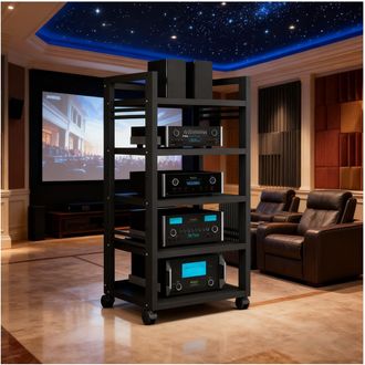 Generic HiFi-Rack, AV-Medienst&auml;nder Mit Rollen, 5-stufiger Audio-Video-Regal Verst&auml;rker Rack, Holz-Stereoschrank, Verstellbare Regale, CD-Player-St&auml;nder F&uuml;r H