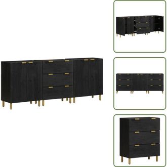 vidaXL 3-tlg. Sideboards Schwarz Holzwerkstoff - Sideboard - Sideboards - Kommode - Schubladenkommode