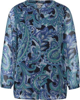 Street One Damen A344599 Chiffon Bluse Mit Muster, Intense Aqua, 42 EU
