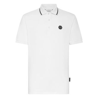 Philipp Plein Slim Fit Polo Shirt SS Paisley Strass - - Tops - Herren - Wei&szlig; - 2XL