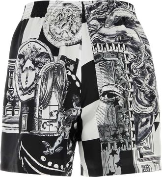 Versace Mens Shorts Silk Twill Print Medusa Collage Blackwhite