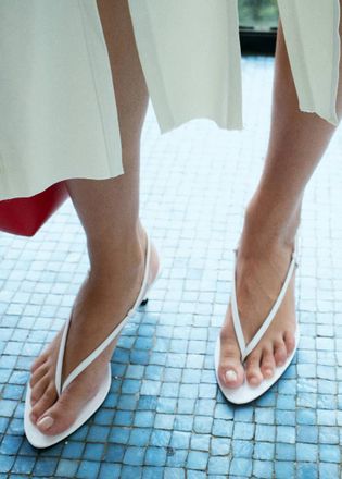 Mango Sandales cuir talon lani&egrave;res blanc - Femme - 36 - MANGO