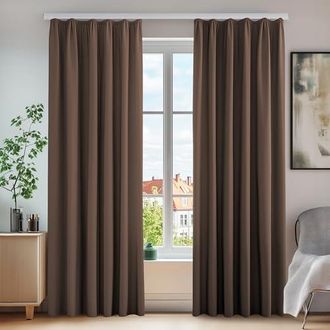 Deconovo Lot de 2 Rideaux Occultant Thermique Anti Froids Isolation, Rideau de Fen&ecirc;tre pour Chambre Cuisine Salon 140x138cm,Brun