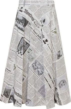 Moschino Femme, Jupes, Gris, Taille: 40 FR Jupe Midi en Popeline de Coton Imprim&eacute;e