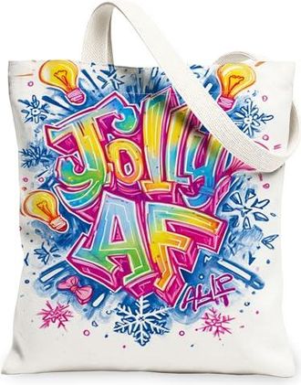 Generic Sacs fourre-tout en toile graffitis dhiver, design artistique color&eacute;, sacs d&eacute;picerie r&eacute;utilisables, l&eacute;gers et lavables, blanc, 13x15 Inch