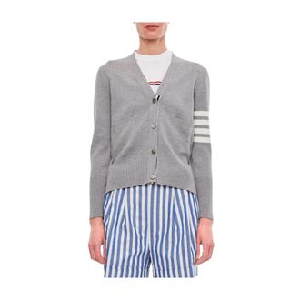 Thom Browne Woll-Cardigan mit 4-Bar-Streifen und V-Ausschnitt - - Knitwear - Damen - Grau - S