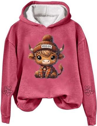 Generic Sweats &agrave; motif vache pour femmes sweatshirts pour femmes imprim&eacute; vache occidentale chemise country western sweatshirt, rose vif, 3XL