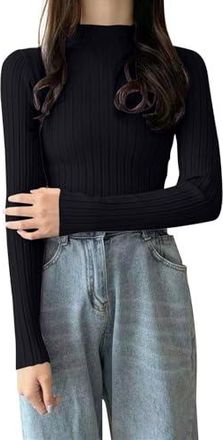 Generic Pull décontracté à manches longues pour femme, pull pour femme - Collants extensibles - Pull en tricot à col roulé uni et confortable - Manches longue