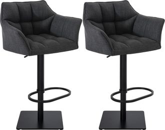 Clp 2er Set Barhocker Damaso Stoffbezug I Gepolsterte Barstühle höhenverstellbar und drehbar I Tresenstühle mit Rückenlehne, Farbe:dunkelgrau, Gestell Far
