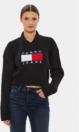 Tommy Jeans Pullover Center Flag DW0DW18528 Schwarz Relaxed Fit