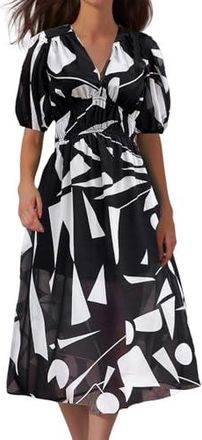 Generic Robe d&eacute;t&eacute; d&eacute;contract&eacute;e &agrave; manches courtes et col en V pour femme - Style boh&egrave;me - Pour la plage, Noir, XXL