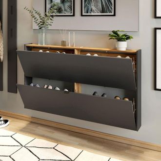 M&S Collection Meuble à chaussures 2 abattants 140x19x85 cm gris foncé - AMKY