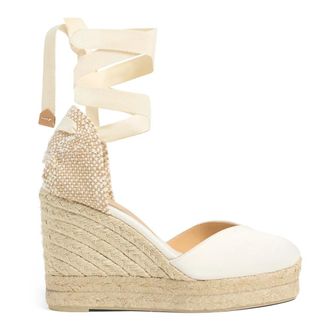 Castaner Femme, Chaussures, Blanc, Taille: 41 EU Espadrilles Chiara en satin, des rubans, talon compensé de 11 cm avec double plateforme
