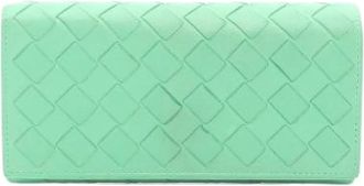 Bottega Veneta Pre-owned Portefeuille Long Bifold en Cuir Intrecciato - Femme - Pre-owned - Vert - Taille: ONE Size
